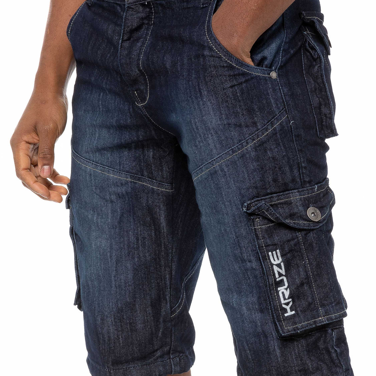 Wesley Mens Cargo Combat Denim Shorts - Dark Blue – Kruze Clothing