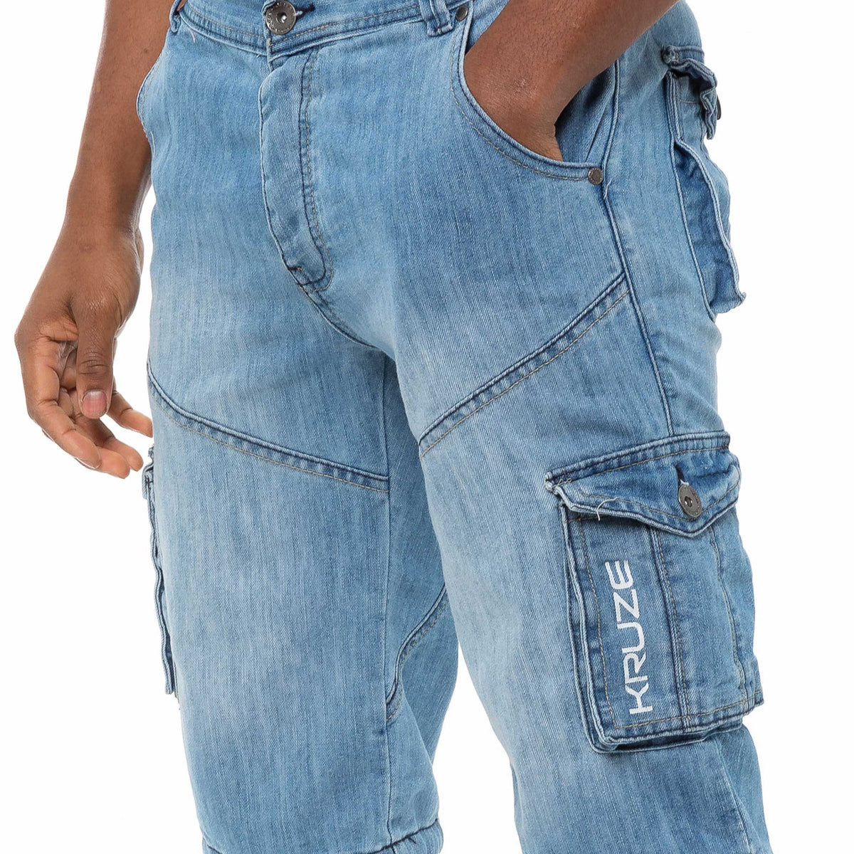 Wesley Mens Cargo Combat Denim Shorts - Light Blue – Kruze Clothing